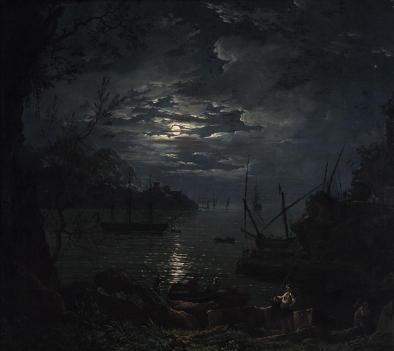 French School, 18th Century | View of a bay at nighttime | MutualArt
