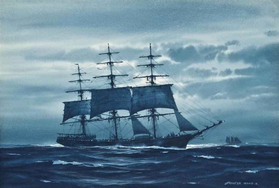Hunter Wood | The American clipper Lightning with a lighthouse off her ...