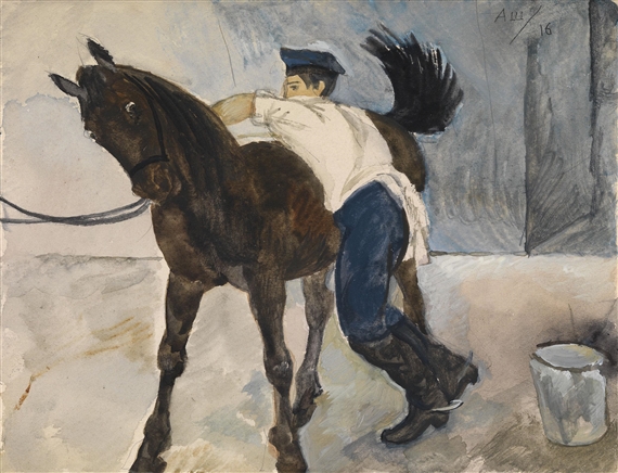 Alexander Vasilievich Shevchenko | Soldier Washing a Horse (1916 ...
