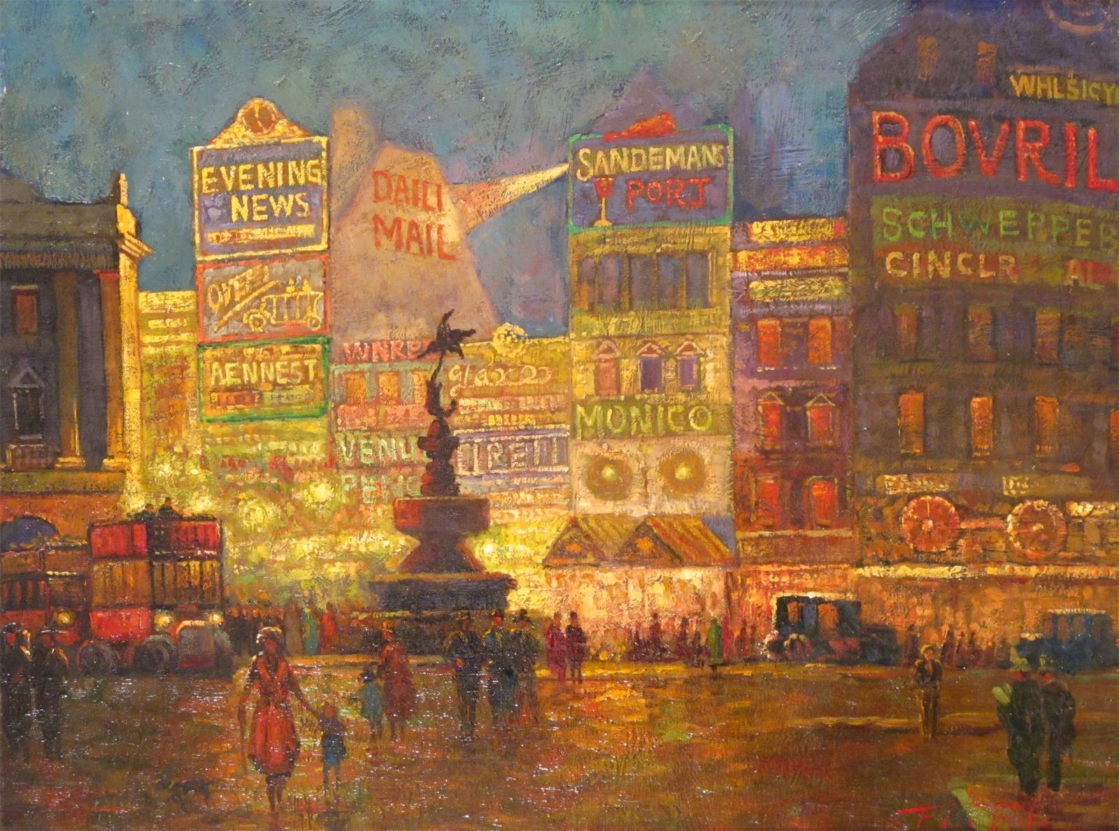 Frederick Lawrence Tavaré | Piccadilly Circus at night | MutualArt
