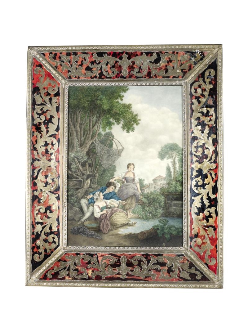 François Boucher | Two girls and a boy fishing in a stream | MutualArt