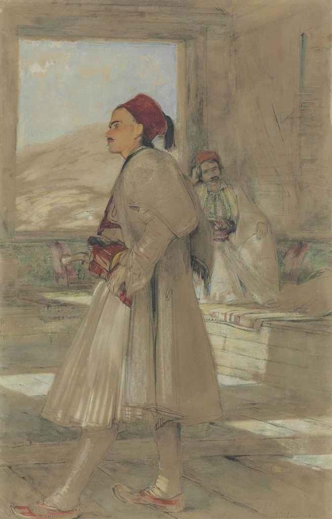 John Frederick Lewis | A Suliote Warrior, Corfu (1840) | MutualArt