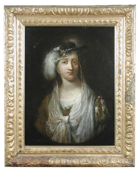 Thomas Bardwell | Portrait of a Peeress in a feathered hat | MutualArt