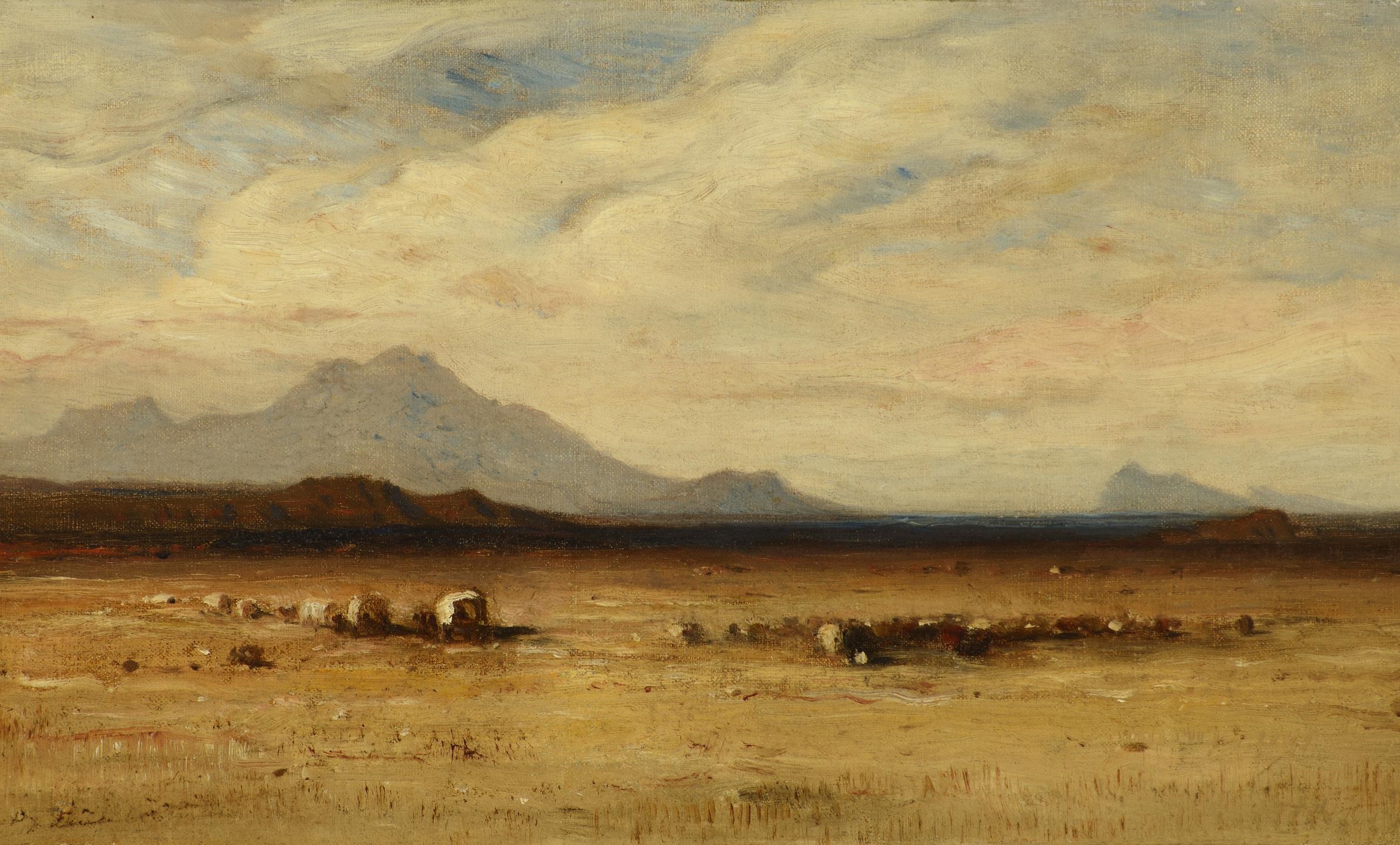 Samuel Colman | Wagon Train in Oregon (Circa 1870) | MutualArt