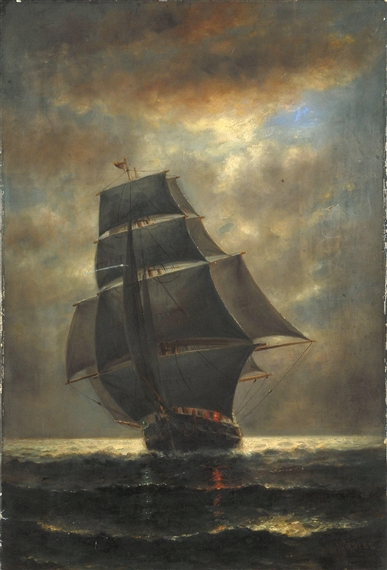 James Gale Tyler | Full-rigged ship under way at dusk | MutualArt