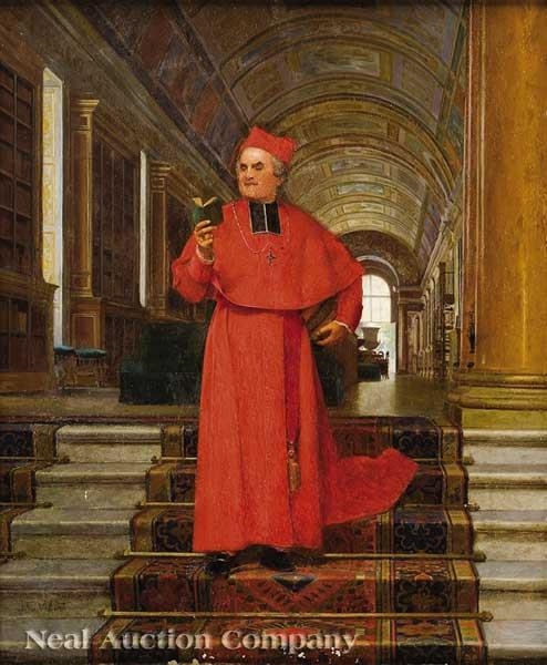 Jehan Georges Vibert | Standing Portrait of a Cardinal Consulting a Missal on the Steps of the ...