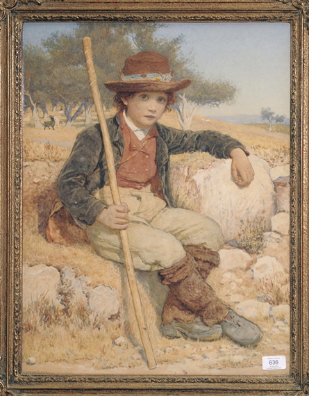 Edwin Bale | Italian Shepherd Boy Seated in a Sunlit Landscape, Goats ...