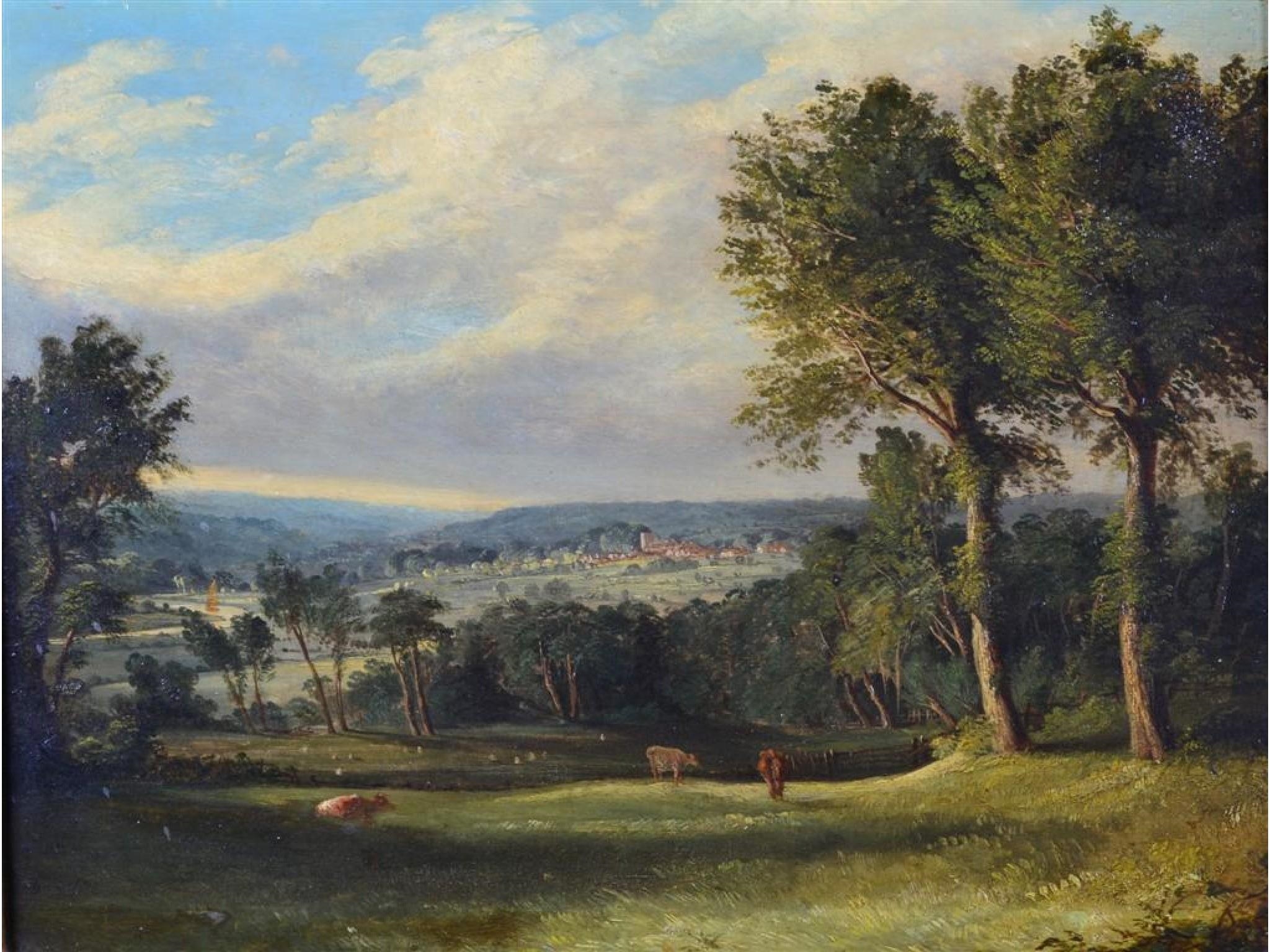 Thomas Baker | Cattle in an Extensive River Landscape a Town Beyond ...