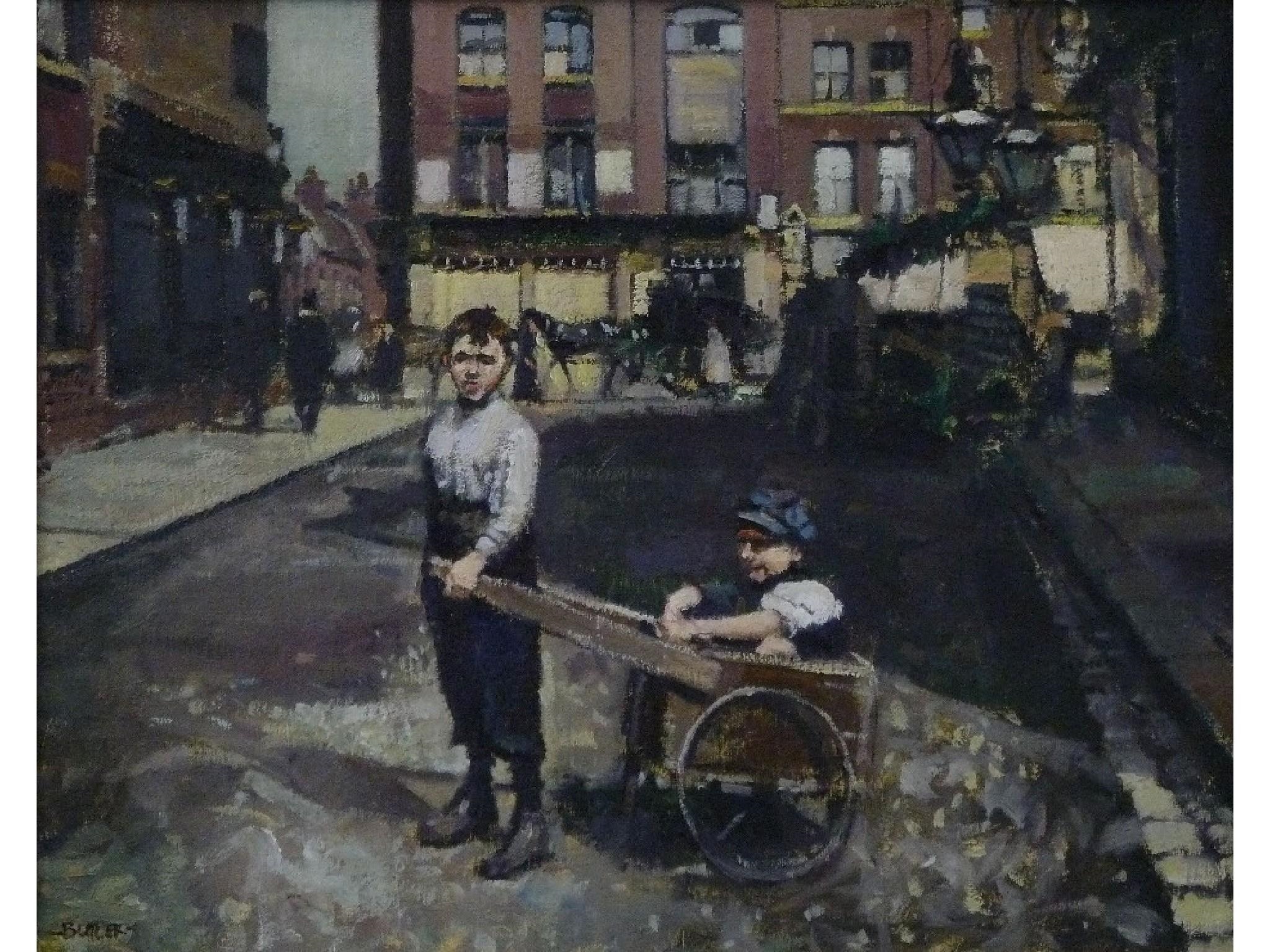 George Anthony Butler | Children at play in a Liverpool Street | MutualArt