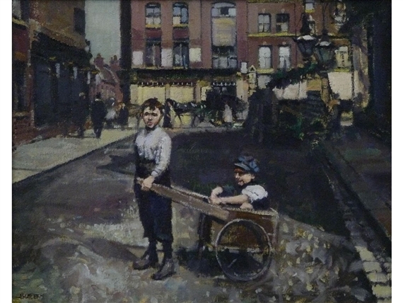 George Anthony Butler | Children at play in a Liverpool Street | MutualArt