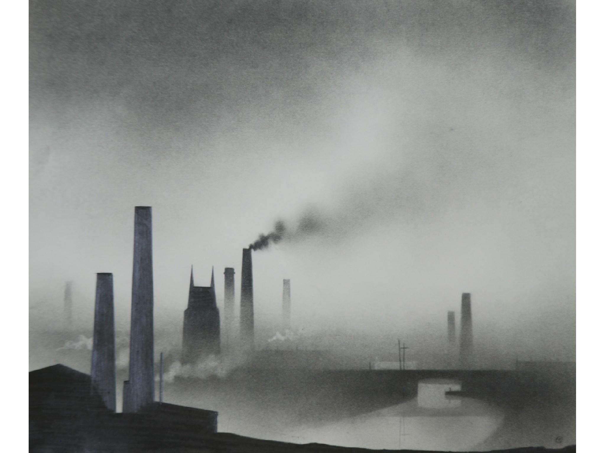 Marc Grimshaw | Industrial landscape with factory chimneys and canal ...