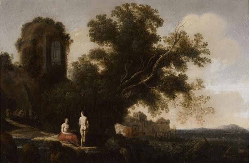 Moses van Uyttenbroeck | A landscape with two figures in the foreground ...