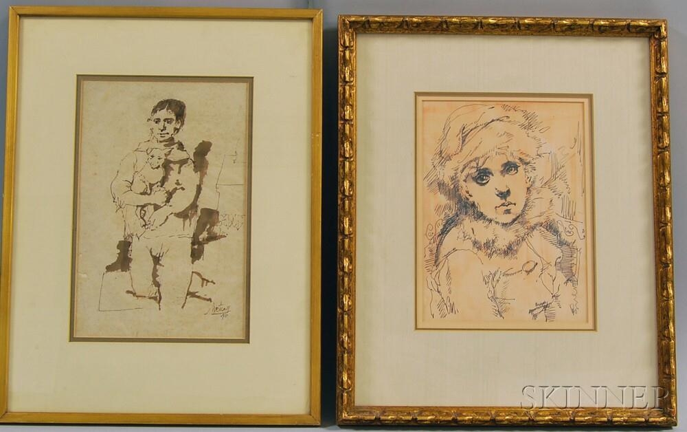 Conger Metcalf | 2 works: Figural Drawings of a Boy and Girl | MutualArt