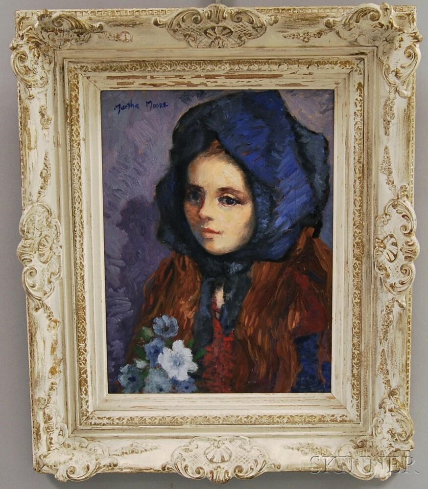 Martha Moore | Portrait of a Girl with Blue Flowers | MutualArt