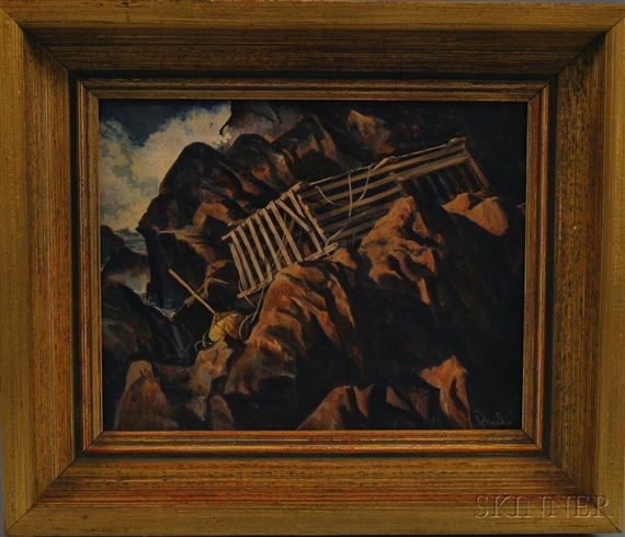 Elmo Alfred Brule Jr. | Rocky Coastal Landscape with Lobster Trap ...