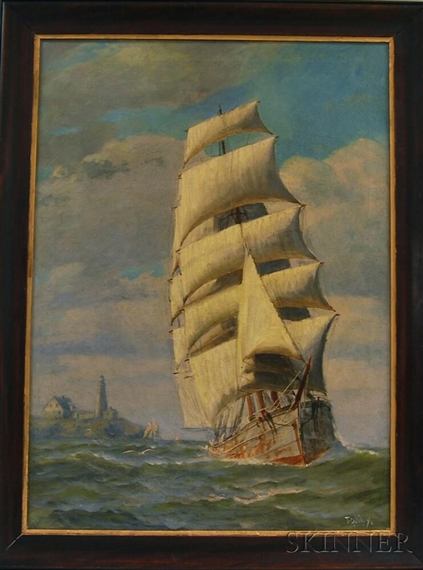 T. Bailey | Full-rigged Ship Along the Coast | MutualArt
