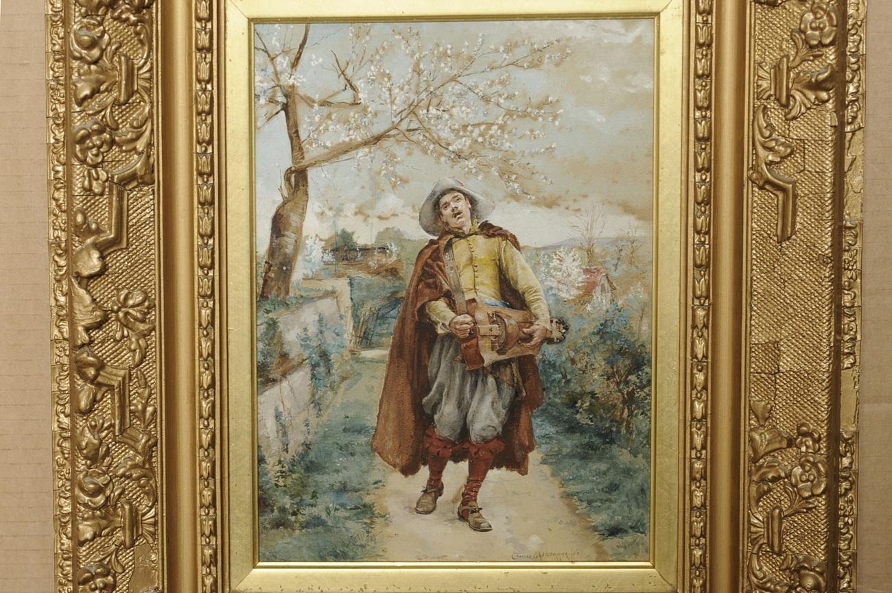 Jean Charles Meissonier | Man Playing a Hurdy Gurdy on a Country Path ...