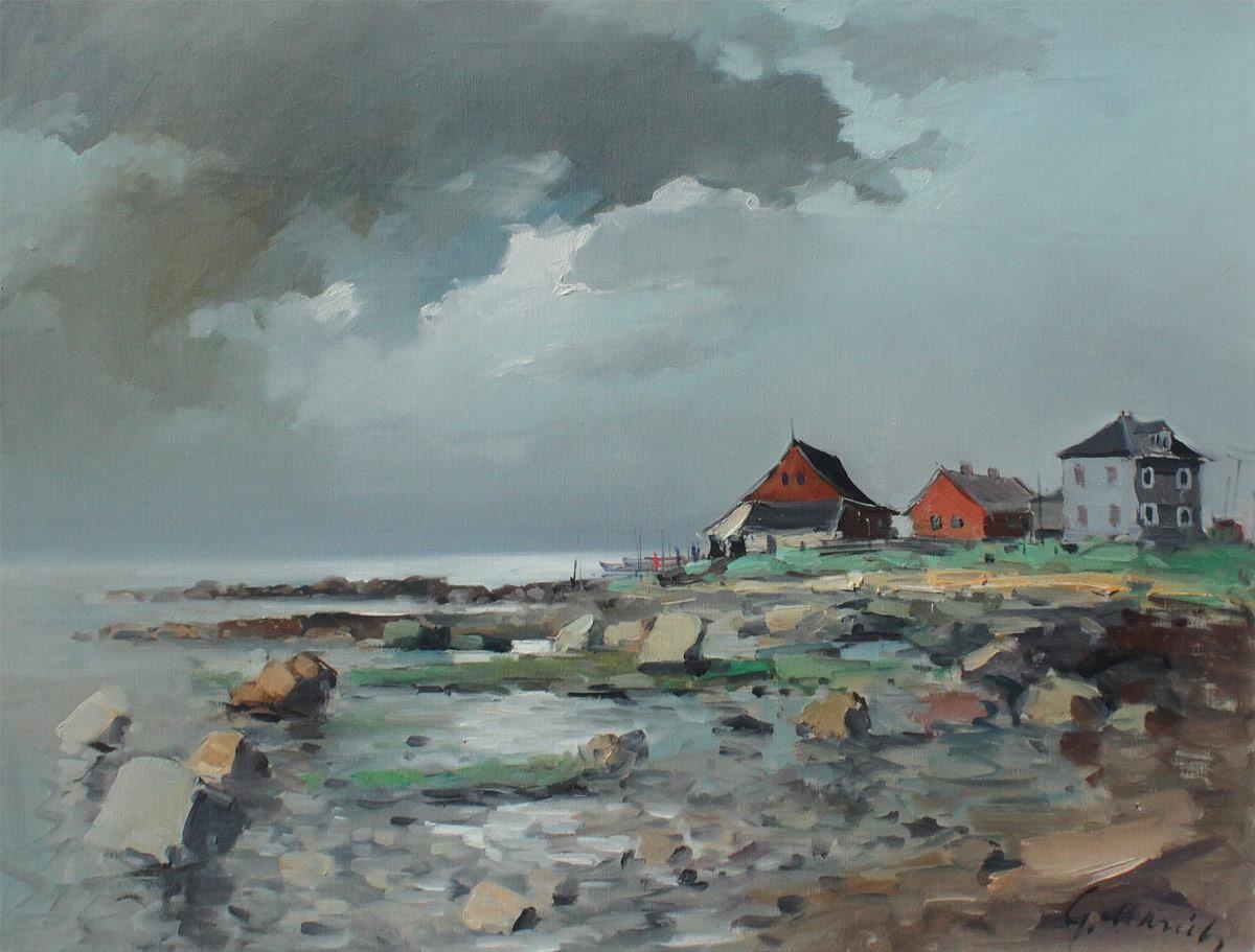 Geza Gordon Marich | Coastal Town Scene with Storm Front Approaching ...