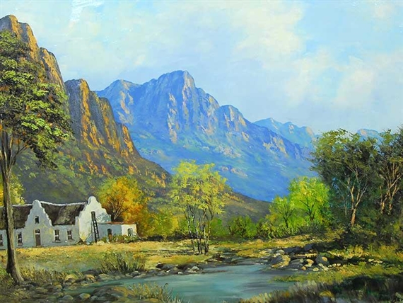 Don Benzien | Mountain Landscape with Cape Dutch Homestead | MutualArt
