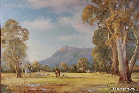 Rod Rowland | Untitled Australian landscape with horsemen and sheep ...