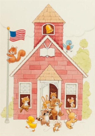 Bill D. Morehead | School House Scene with Cartoon Animals | MutualArt