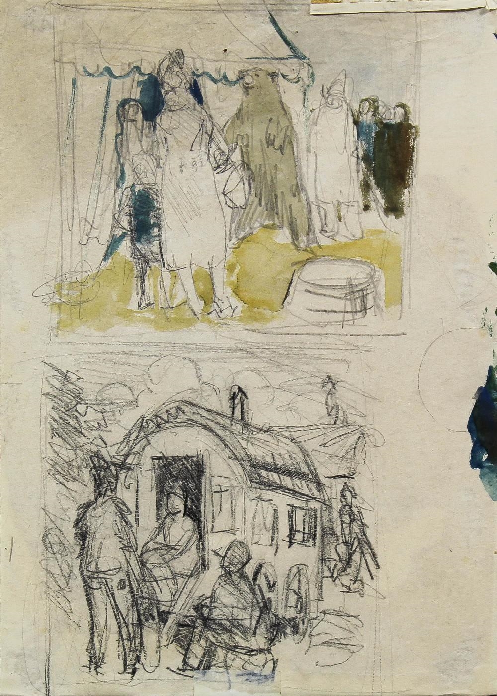 Dame Laura Knight | Circus scene with bear and Gypsy caravan (1933 ...