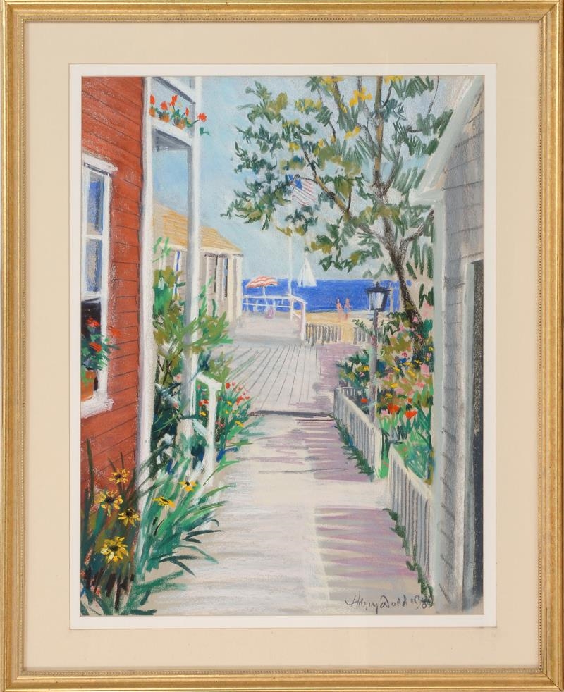 Harvey Dodd | View of Provincetown Harbor between two cottages | MutualArt