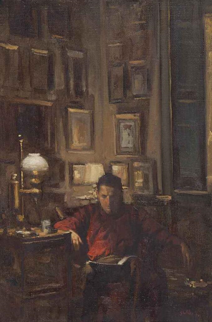 Aaron Shikler | Portrait of a Seated Man in an Interior (1959) | MutualArt