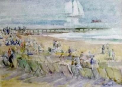 Arthur Hayward | A busy beach (1954) | MutualArt