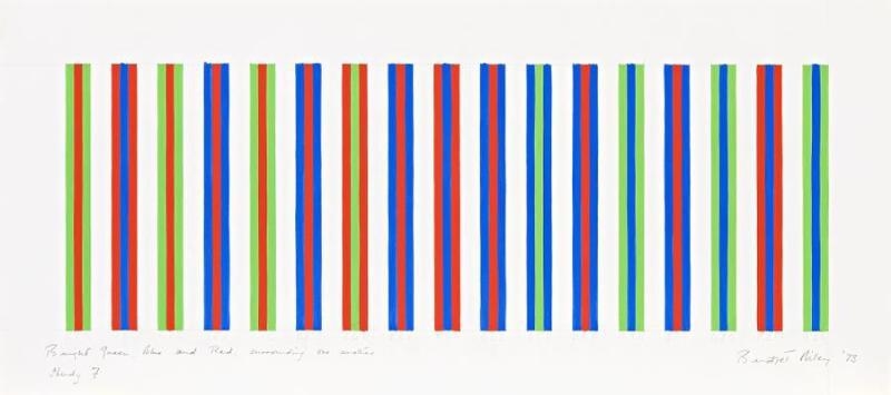 Bridget Riley | BRIGHT RED, BLUE, GREEN DIAGONALS. (1975) | MutualArt