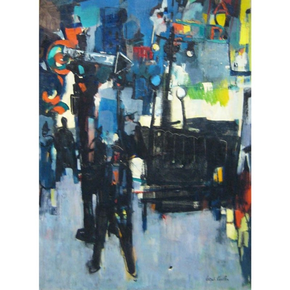 Kaplan Joseph | Figures on a City Street at Night | MutualArt