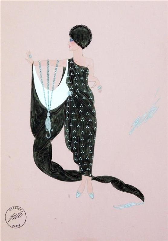 Erté | Lady wearing an elaborate gown | MutualArt