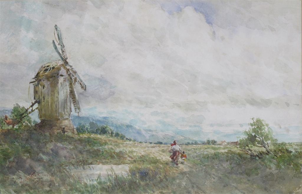 David Cox Sr. | A mother and child by a windmill | MutualArt