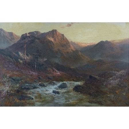 F. Walters | Mountainous river scene at dusk | MutualArt