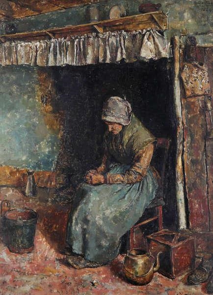 Henri De Smeth | Old woman near the fireplace (1884) | MutualArt
