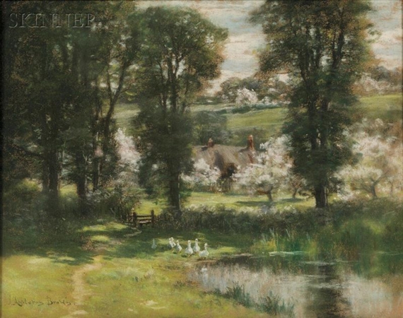 John Appleton Brown | View of Geese by a Pond in Spring (1897) | MutualArt