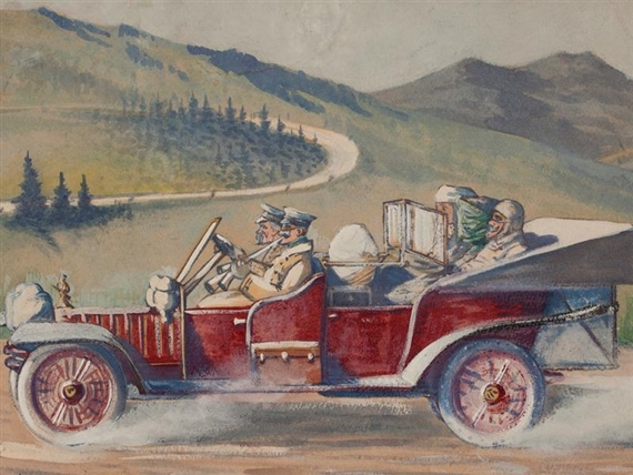 O. Schaffer | Gouache Drawing with Historic Automobile (1911) | MutualArt