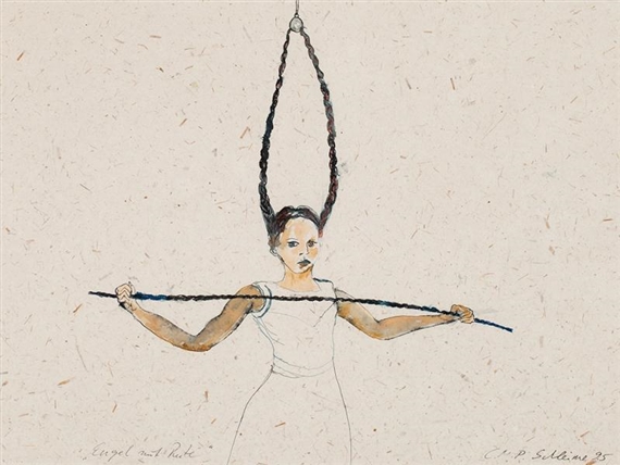 Cornelia Schleime | Angel with Birch (1995) | MutualArt