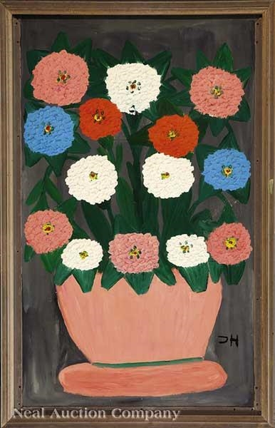 Clementine Hunter | Pot of Zinnias (Circa 1960) | MutualArt