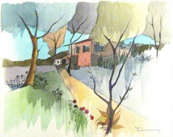 Itzchak Tarkay - Landscape, Watercolor