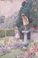Elsie Anna Wood | Children playing by a sundial among the flower beds ...