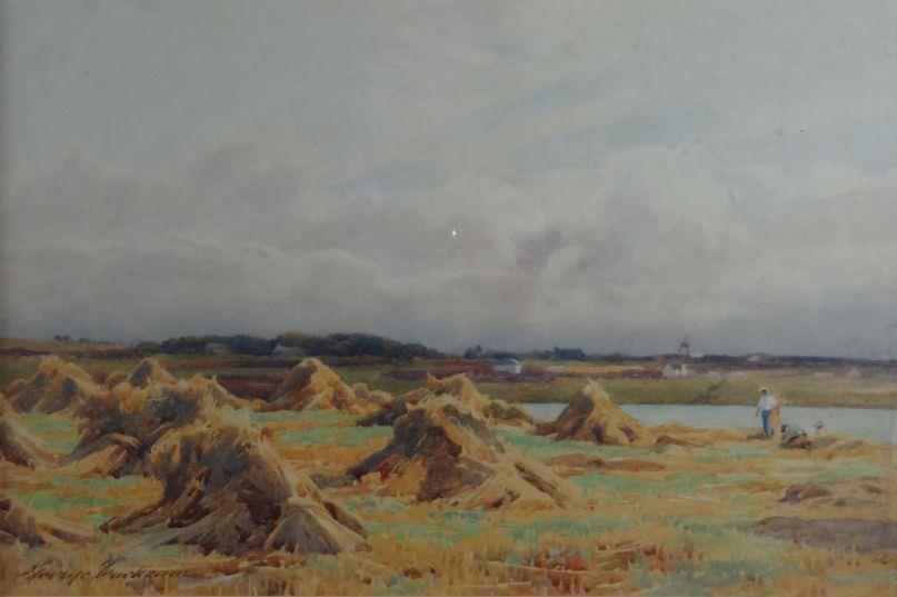 George Cockram | Stooked Cornfields on the Banks of Maelog Lake ...