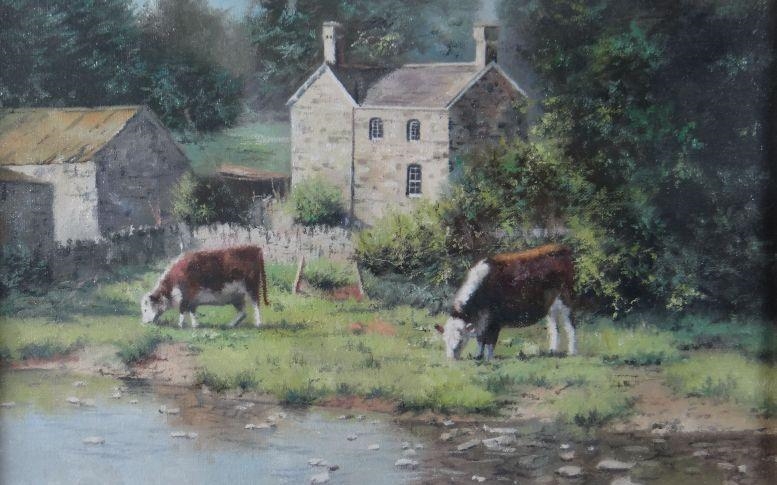 Tony Wooding | Hereford cattle watering | MutualArt