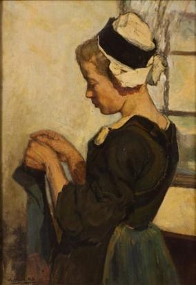 Joseph Milner Kite | YOUNG GIRL MENDING A GARMENT | MutualArt
