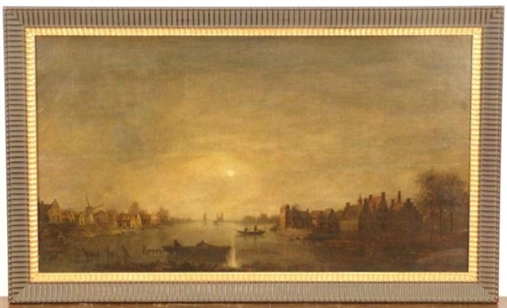 Dutch School, 19th Century | Dutch harbor scene. With windmill and ...