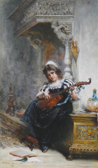 Davidson Knowles | Girl playing a lute | MutualArt