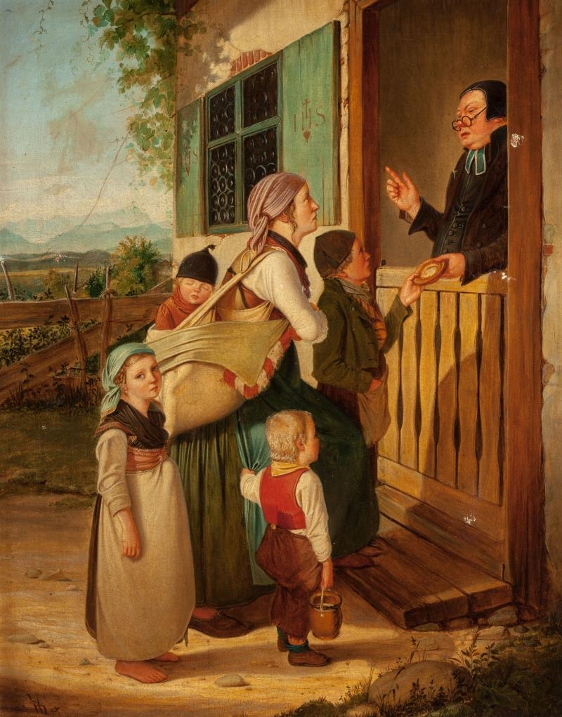 Hans Brunner | Peasant Mother and Children Seeking Food from the Church ...