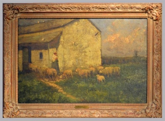 George Inness, Jr. | Barn with Sheep | MutualArt