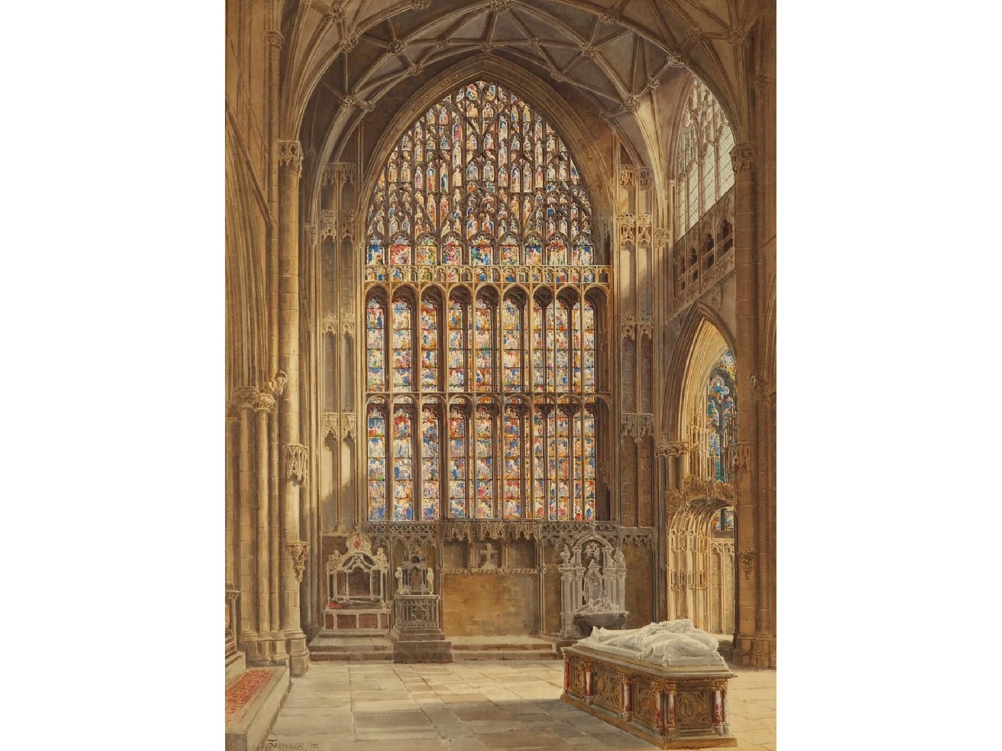 Thomas Greenhalgh | An interior of a church with a large stained glass ...