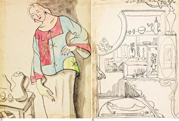 Yun Gee | 2 works; LADY IN CHINESE ROBE; CURIO STAND (1930 - 1937 ...